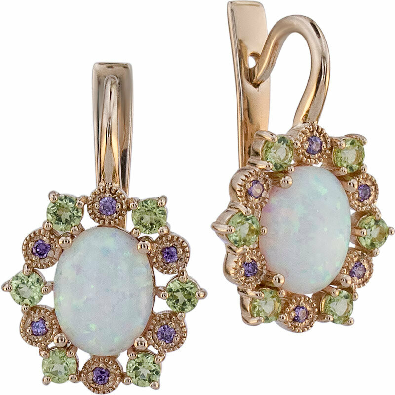 Серьги, красное золото, 585 проба, опал