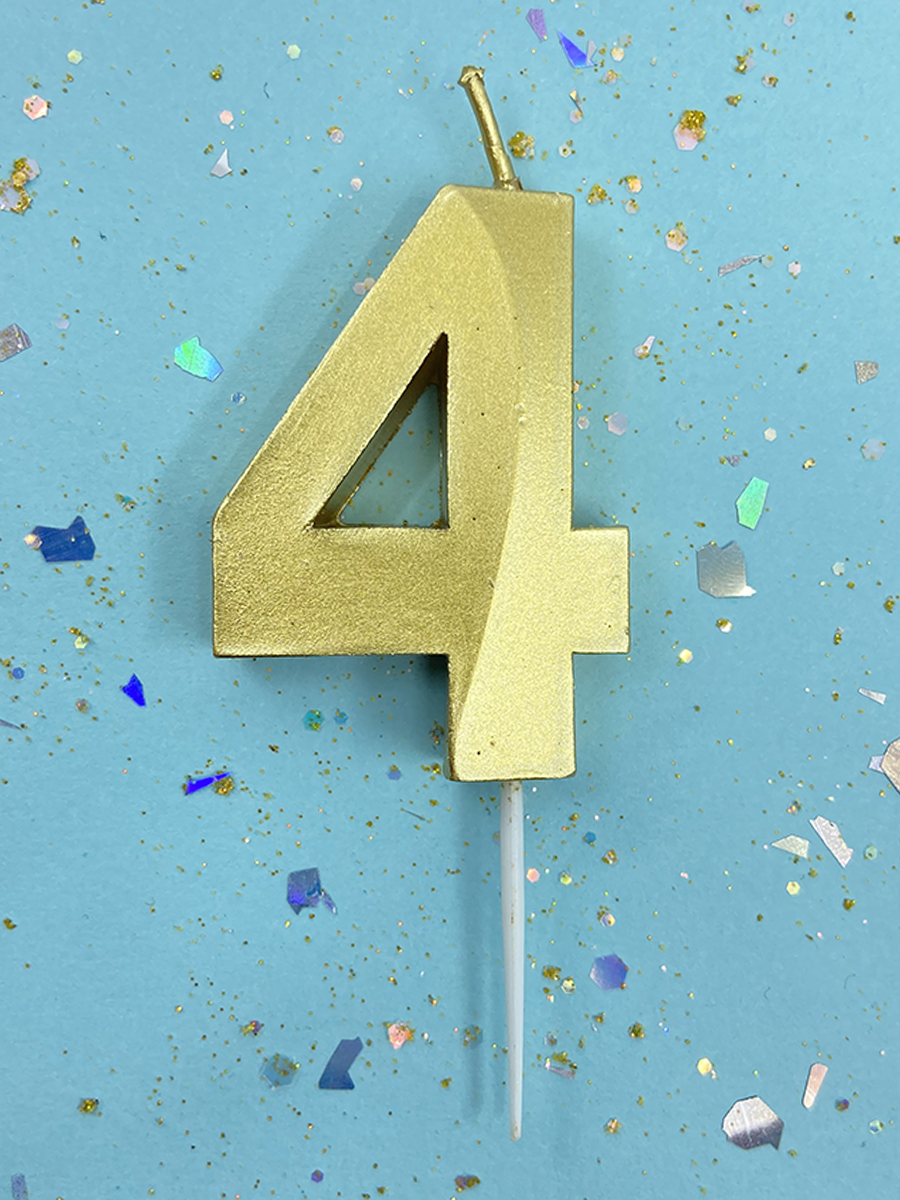 Свеча для торта парафиновая Riota для торта Золотая Цифра 4, 5 см, 1 шт