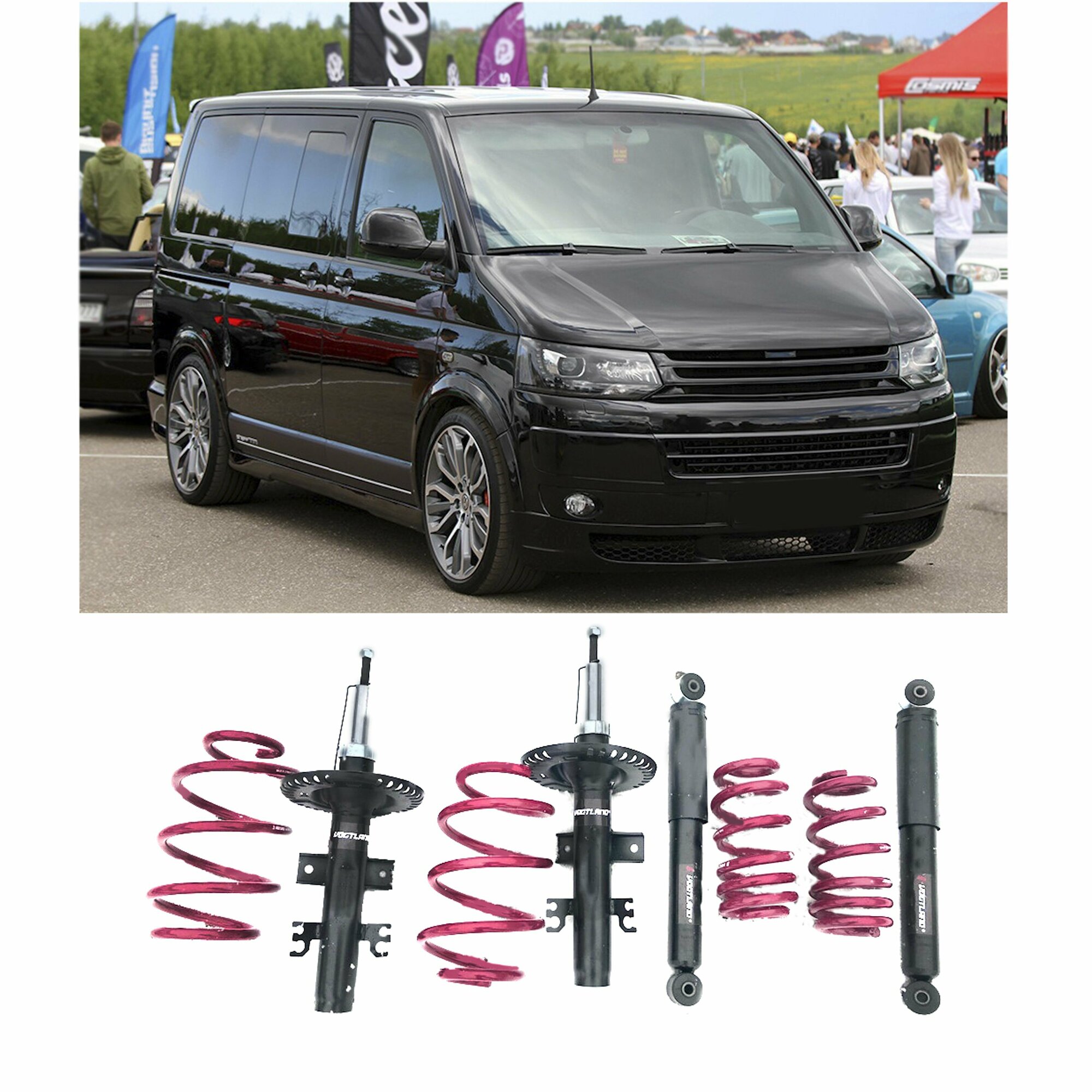 VW T5, VW T6 комплект подвески с занижением -30мм амортизаторы и пружины Vogtland 960600