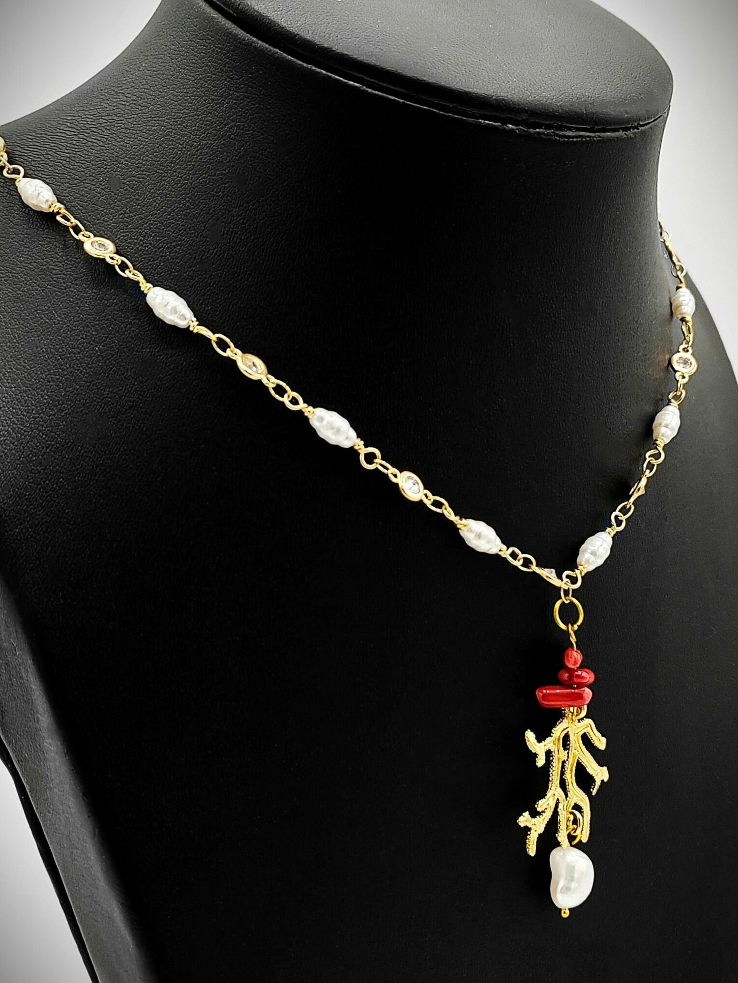 Колье Apsara, коралл, длина 48 см, белый, золотой, красный — фото 1