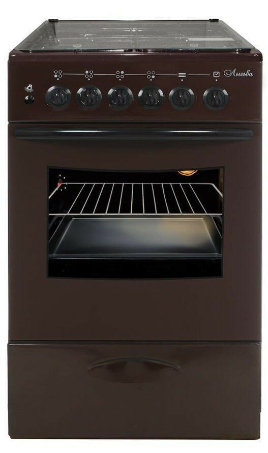 Кухонная плита Лысьва ГП 40р0 МС-2у с крышкой, коричневая, газ-контроль духовки, электроподжиг, 4 конфорки, 57 л