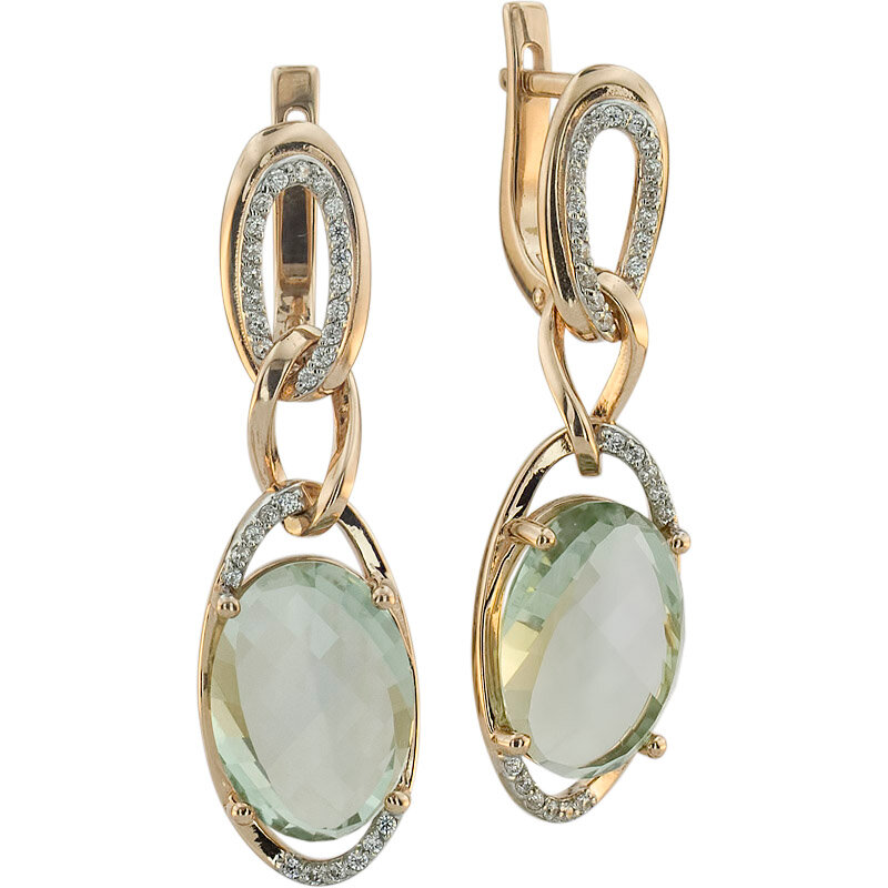 Серьги, желтое золото, 585 проба, аметист