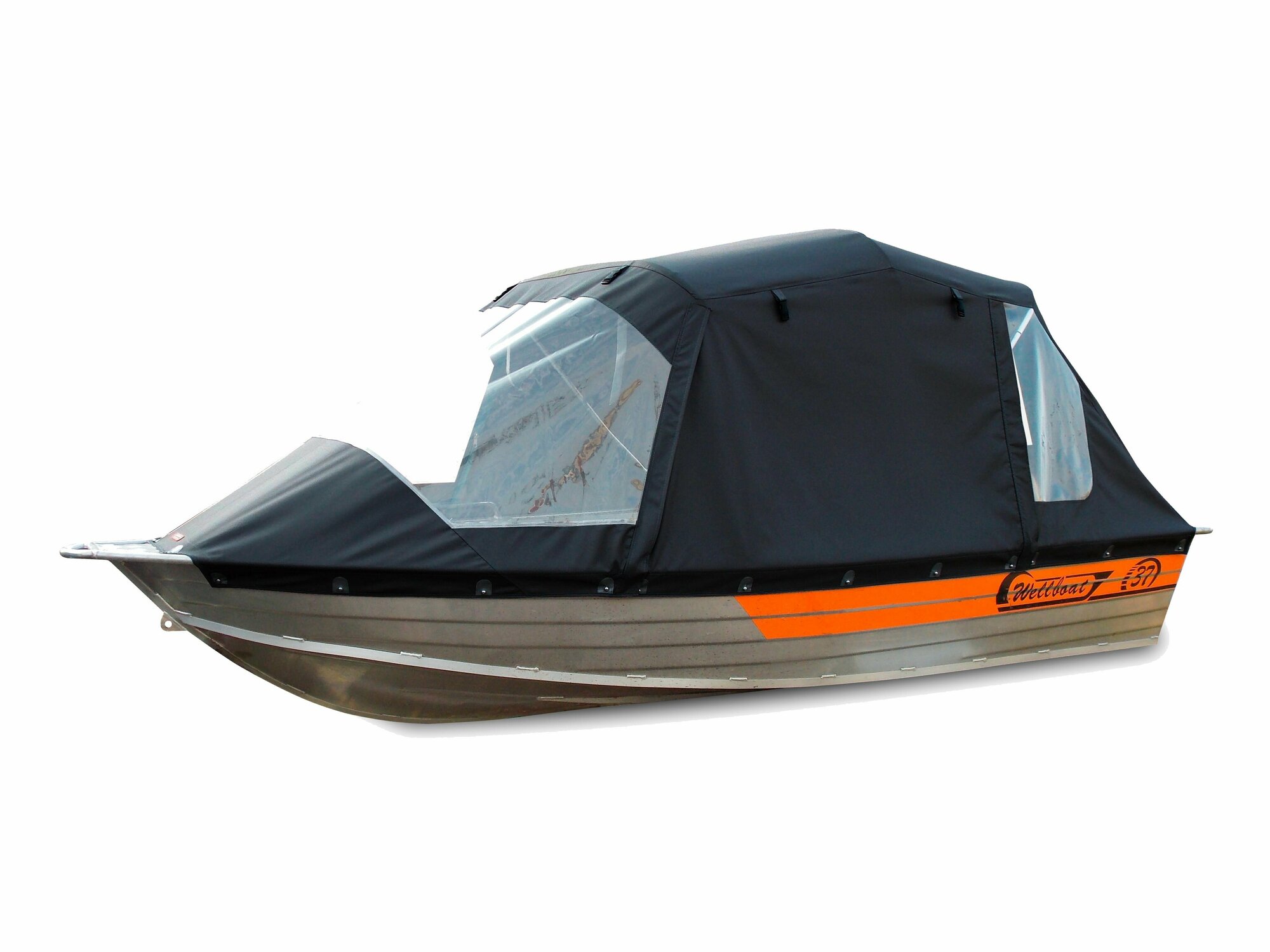 Wellboat-37. Вельбот-37. Тент ходовой с дугами с креплениями