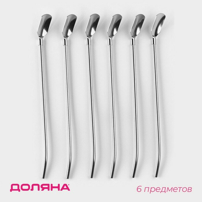 Набор ложек-трубочек барных Доляна, длина 22 см, 6 шт, нержавеющая сталь, серебристый