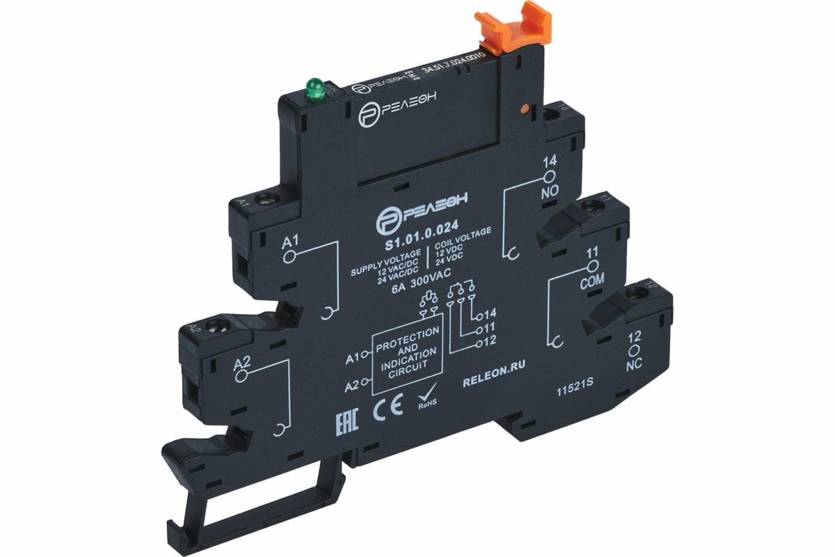 Релеон , Интерфейсный модуль реле; 1 CO конт. 6А; 12В AC/DC; винт. зажимы, RM151001200