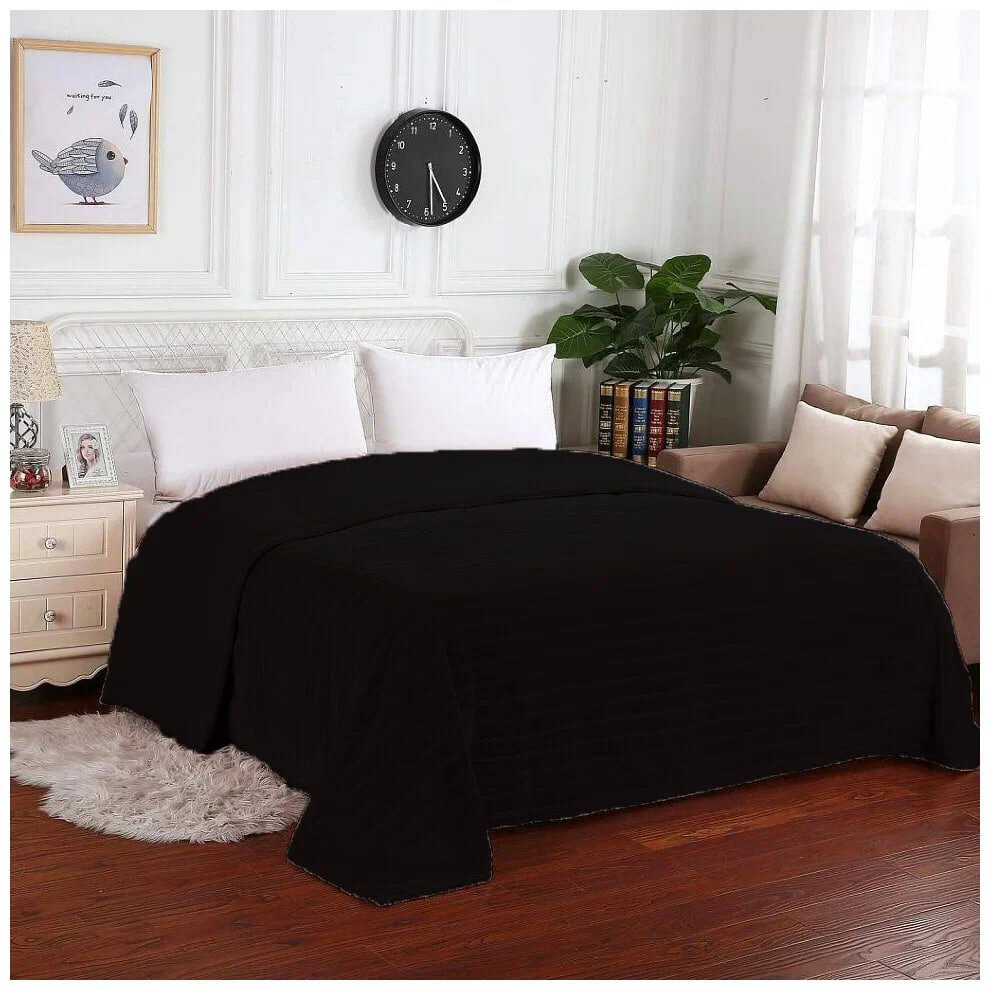 Плед меховой 200х220 Черный / Плед на кровать, диван Евро