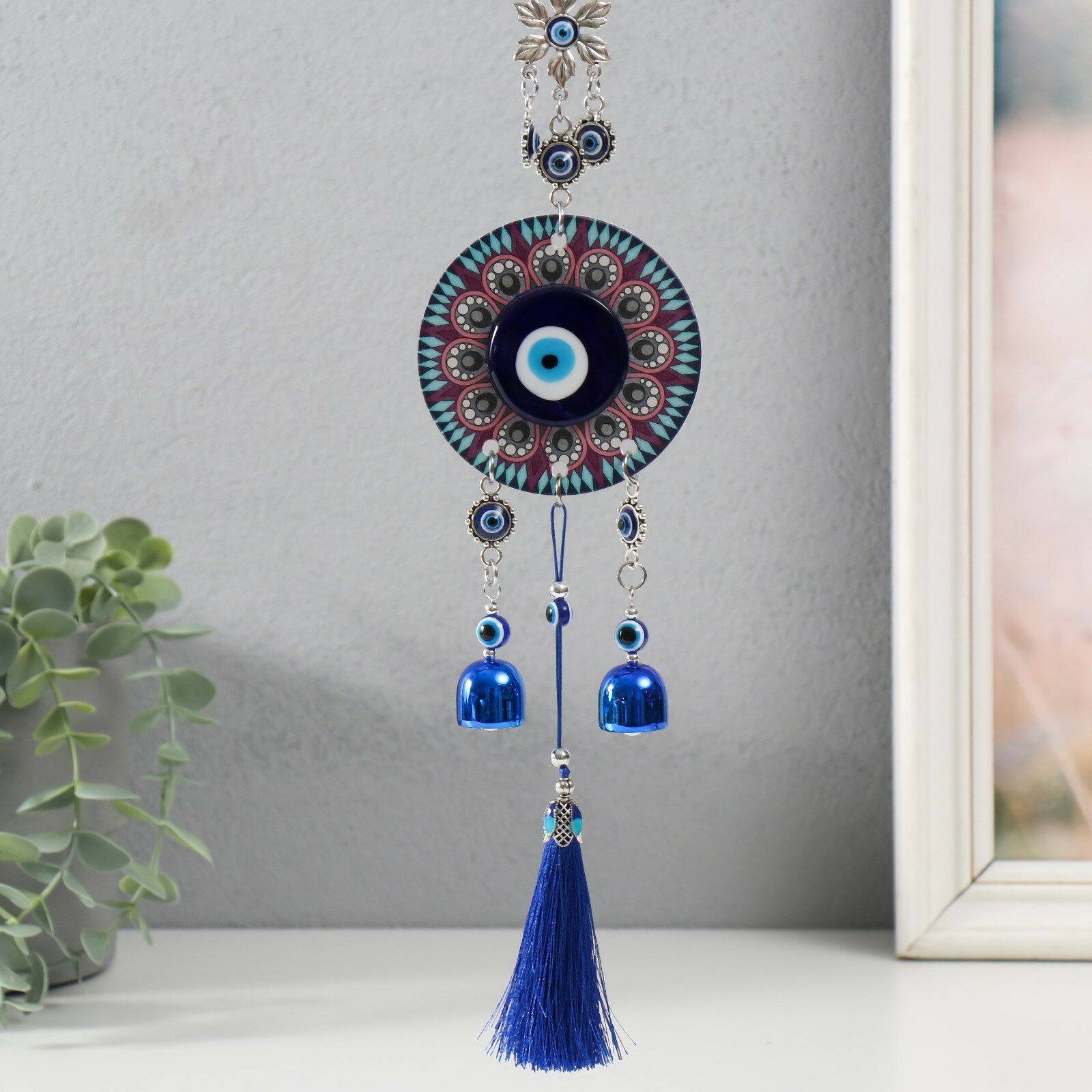 Музыка ветра металл от сглаза «Глаз с двумя колокольчиками», 30.5×8×2 см