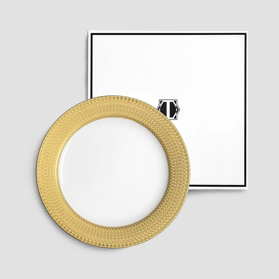 Сервировочная тарелка Togas Монтене, фарфор, круглая, 30,5см, золотой орнамент
