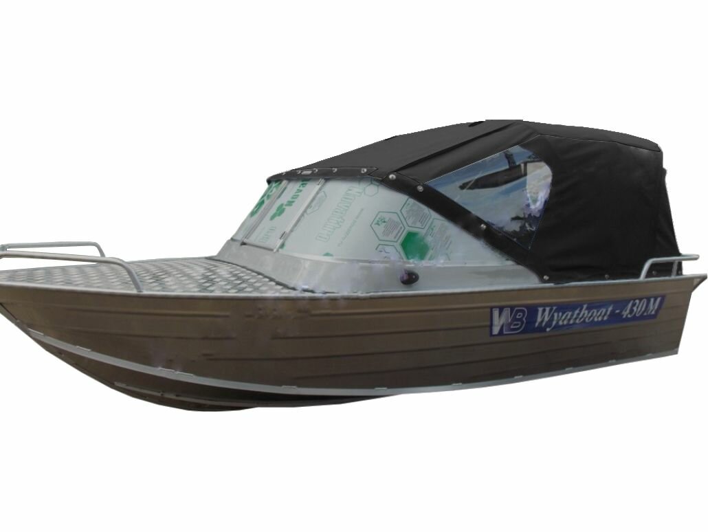 Вятбот-430М. Wyatboat -430M. Тент ходовой с дугами с креплениями на штатное стекло
