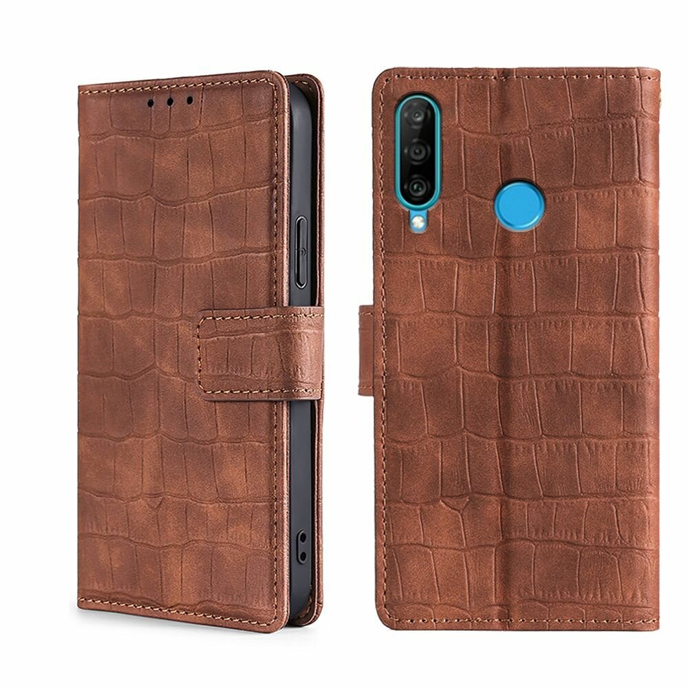 Чехол-книжка MyPads для Huawei P30 Lite / Honor 20S / 20 Lite (2020) / Nova 4e / Хонор P30 Лайт коричневый крокодиловая кожа