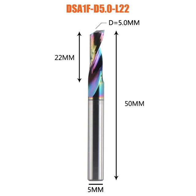 Dreanique однозаходная фреза по алюминию (5x22x50x5 покрытие DLC) DSA1F-D5.0-L22 39789