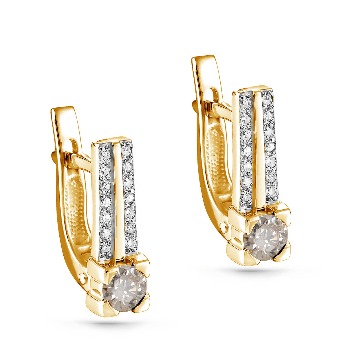 Серьги, желтое золото, 585 проба, бриллиант