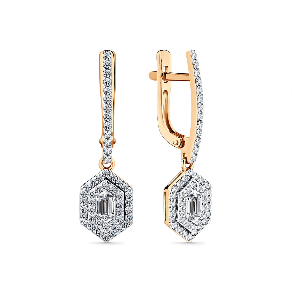 Серьги, красное золото, 585 проба, бриллиант
