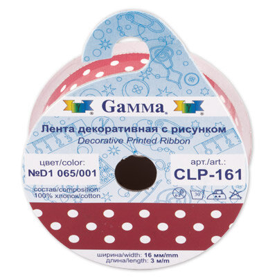 Gamma' хлопковая лента с рисунком CLP-161-TO03, 16 мм, 5/8" ширины, 3 м - декоративная лента цвет S13_001/098