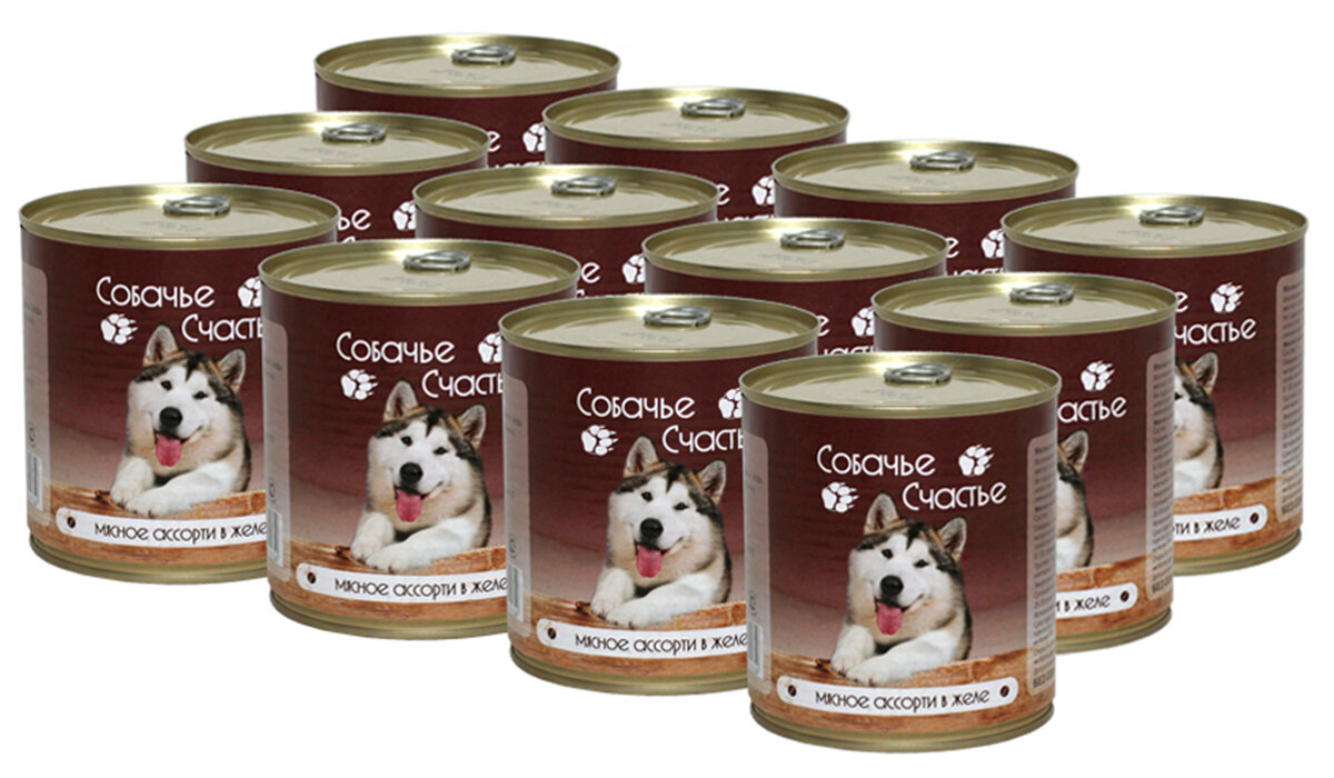 Собачье счастье для взрослых собак с мясным ассорти в желе 838/134 (750 гр х 12 шт)