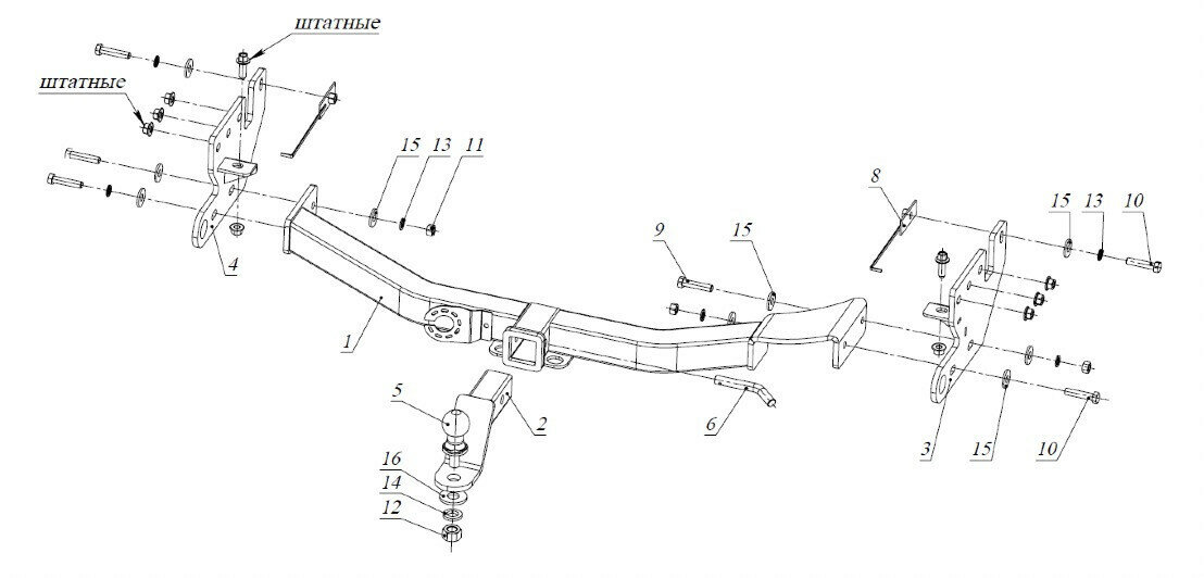 Фаркоп Бизон на Mitsubishi Pajero Sport FA 1005-E (с 2008 по 2016 г. в. с 2016 по 2021 г. в.) (паспорт и сертификат в комплекте)(без электрики)