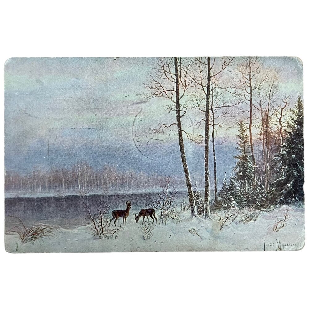 Почтовая открытка "Граф Муравьев. Козы на берегу озера" 1900-1917 гг. Российская Империя