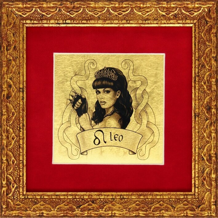 Картина золотом подарок для женщины Знак Зодиака Лев