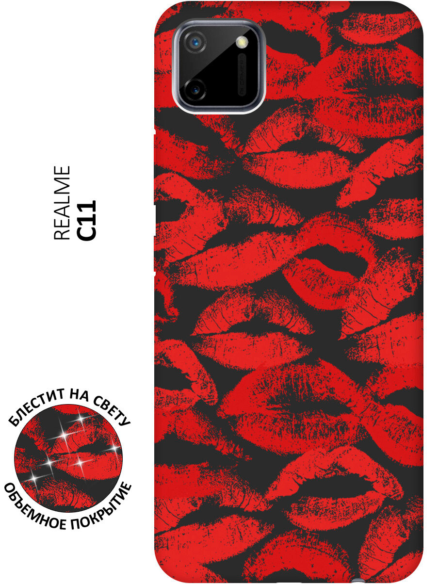 Матовый Soft Touch силиконовый чехол на realme C11 / Рилми С11 с 3D принтом "Kiss" черный