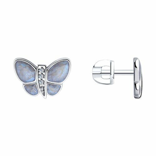 Серьги пусеты, серебро, 925 проба, родирование, фианит