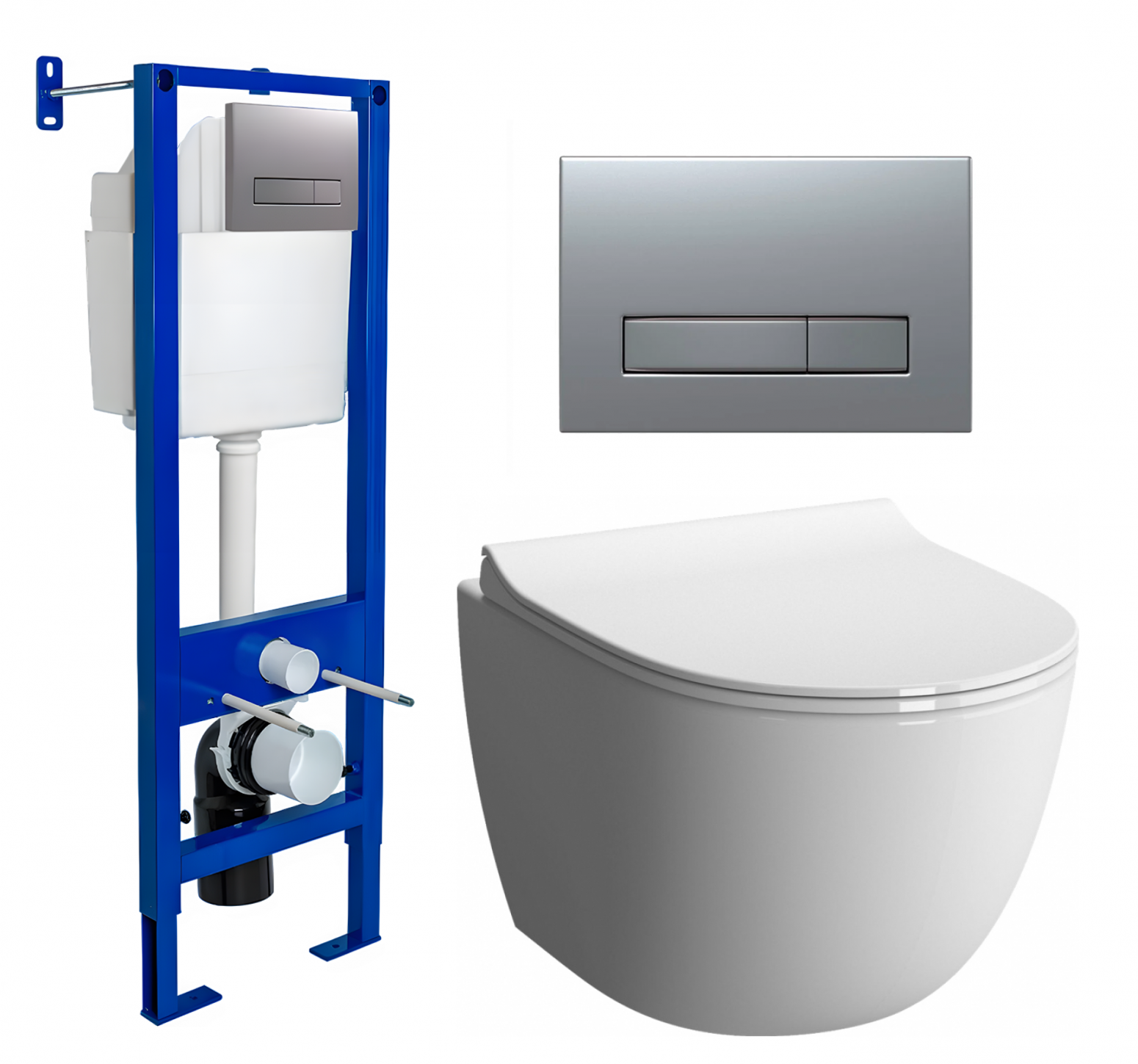 Комплект 3 в 1 инсталляция Berges Atom Line 410 + Унитаз подвесной VitrA Sento 7748В003-0075 + кнопка хром матовая