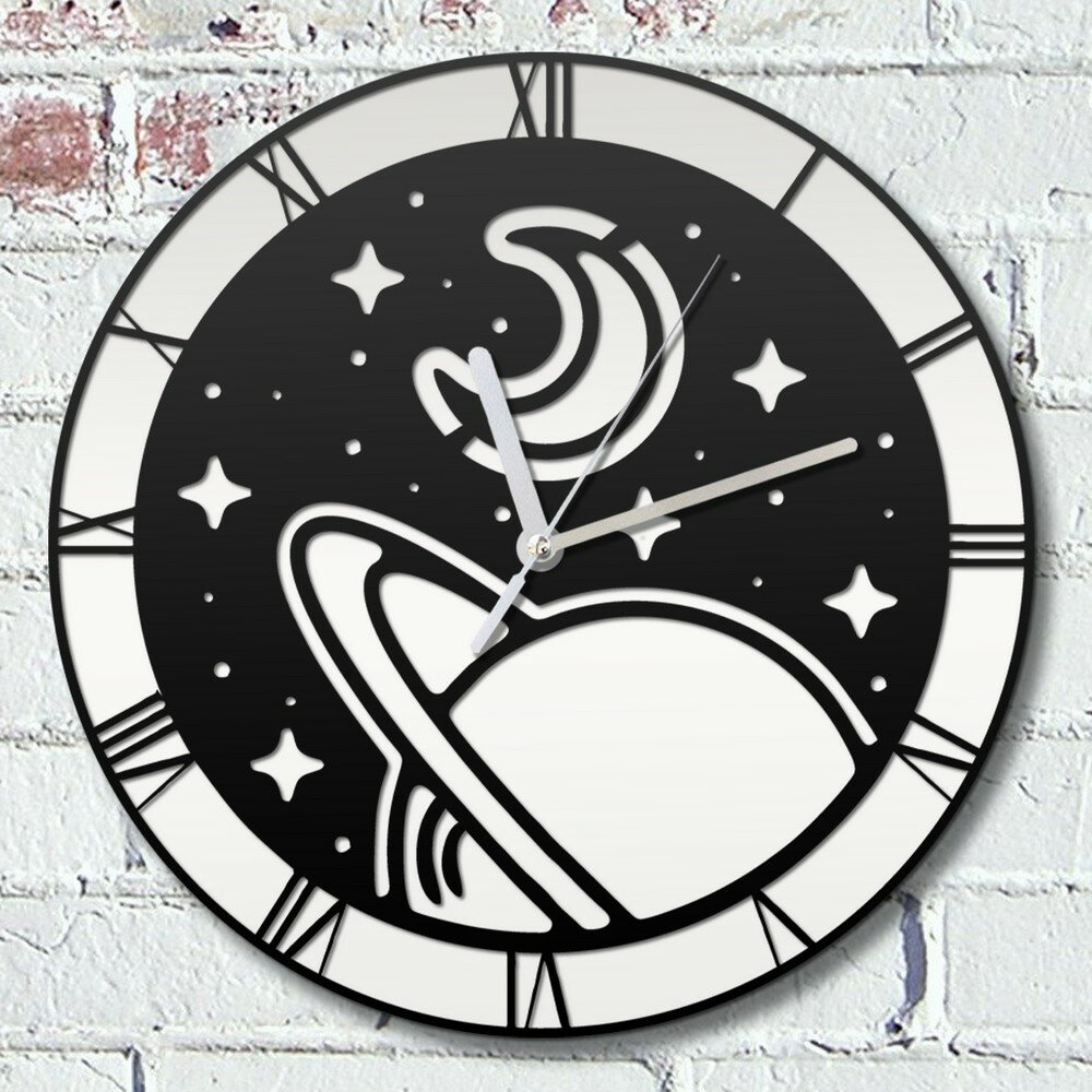 Настенные деревянные бесшумные часы космос звезды (планеты, галактика, луна) - 5032