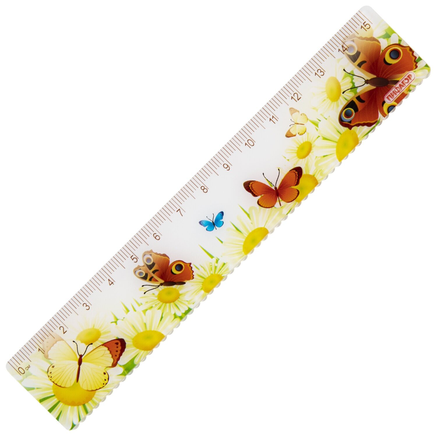 Линейка Пифагор пластик 15 см "бабочки", цветная печать, с волнистым краем (210635)