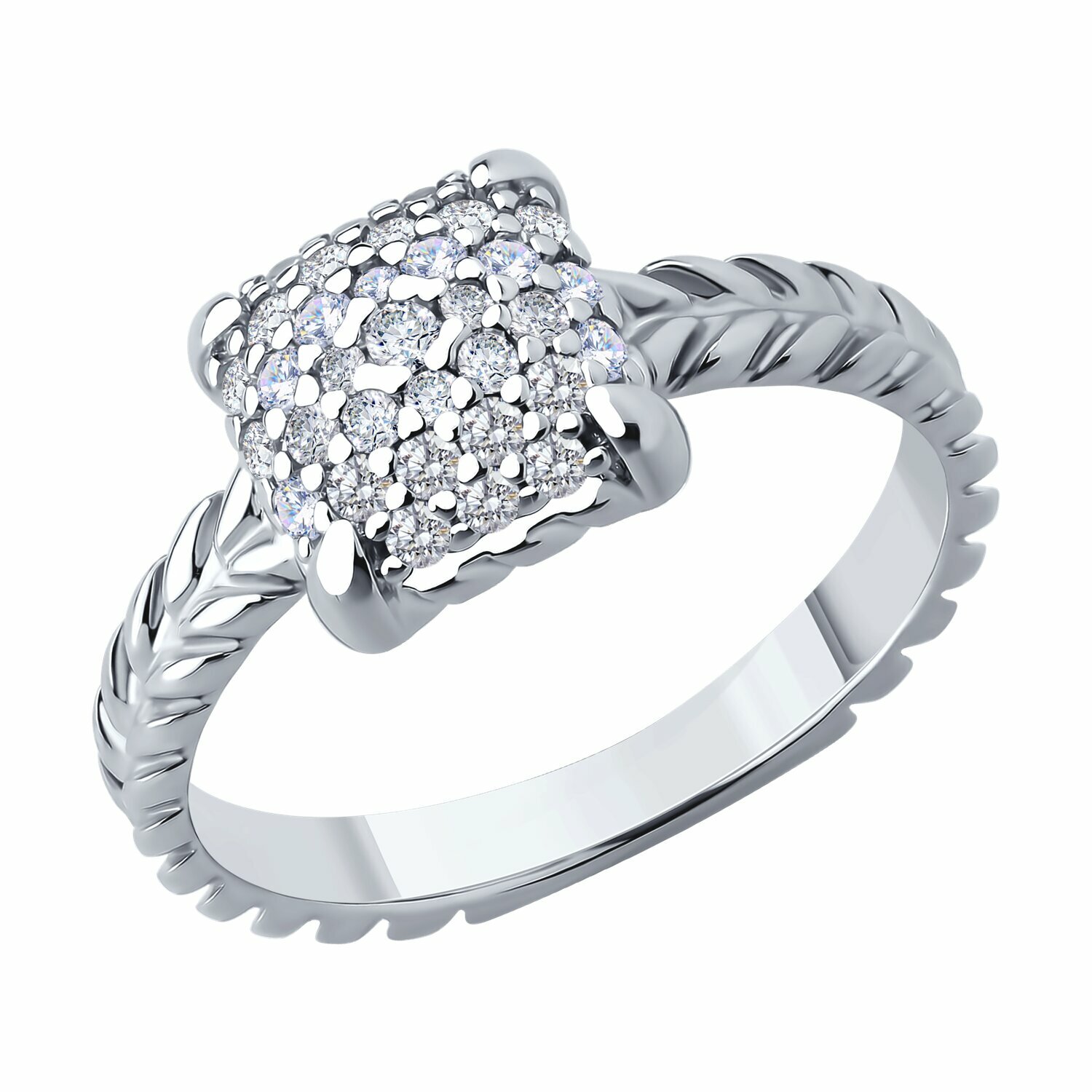 Кольцо, серебро, 925 проба, родирование, фианит