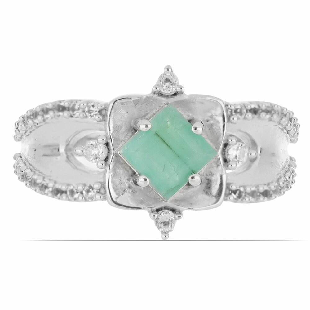 Кольцо, серебро, 925 проба, родирование, топаз, изумруд