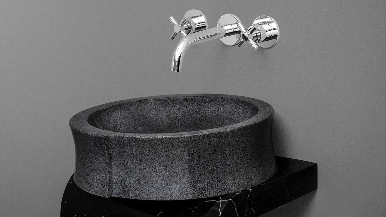 Круглая мойка из серого камня гранита Vela 036017111