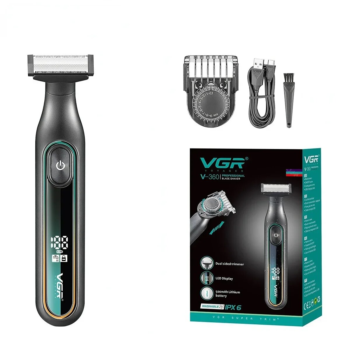 VGR V-360 триммер для волос, зеленый, с коробкой