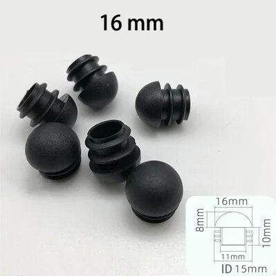 10 шт, мебельная стальная труба, круглая резиновая вставка, заглушка, черные торцевые Черный, 16mm