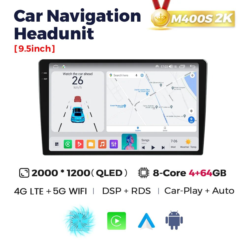 MEKEDE умный автомобильный радиоприемник Android Auto беспроводной CarPlay универсальный 9.5M400S-2K
