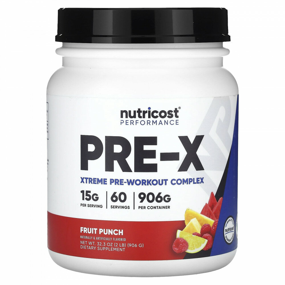 Nutricost, Performance, PRE-X, предтренировочный комплекс Xtreme, со вкусом фруктового пунша, 1002 г (2,2 фунта)