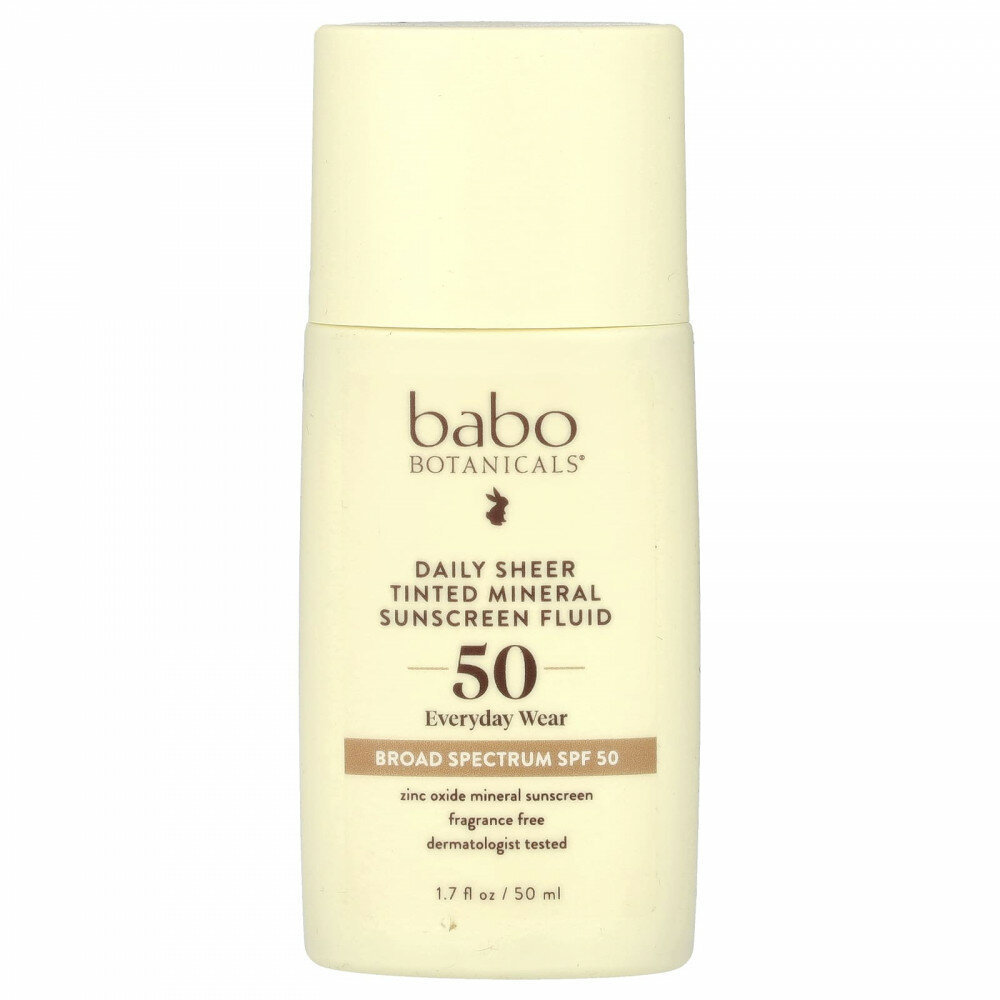 Babo Botanicals, ежедневный солнцезащитный жидкий минерал с полупрозрачным оттенком, SPF 50, без отдушек, 50 мл (1,7 жидк. унции)