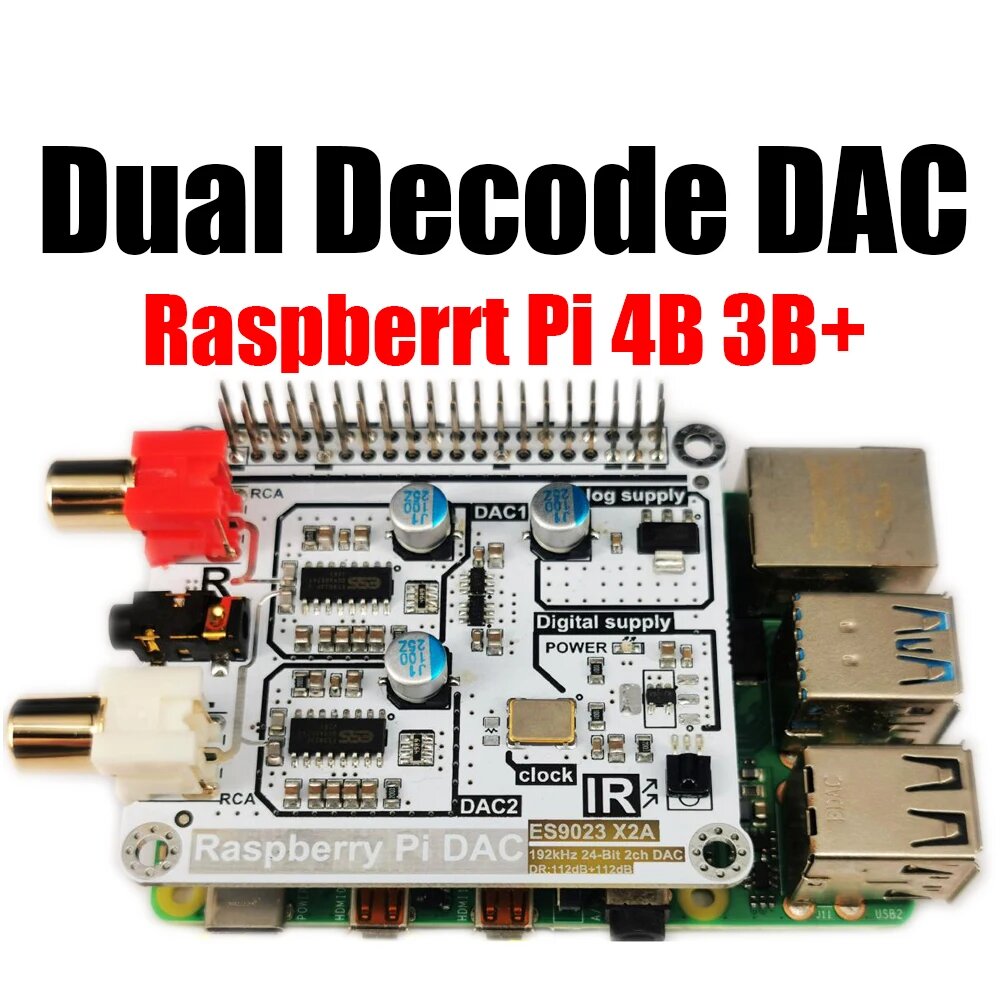 Volumio Moode Raspberry Pi 4B HIFI Dual Decode DAC ES9023 I2S Цифровой аудио Музыкальный плеер Звуковая карта PIR 3B+2B W Пульт дистанционного управления