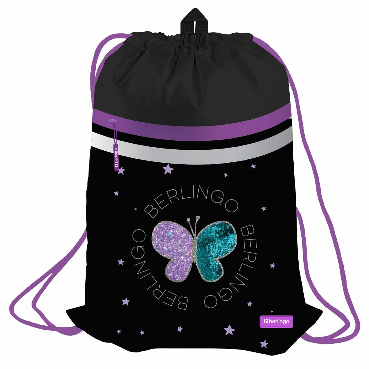Мешок для обуви 1 отделение Berlingo "Shining butterfly", 340x460мм, вентиляционная сеточка, СОП (SB-EX-1001)