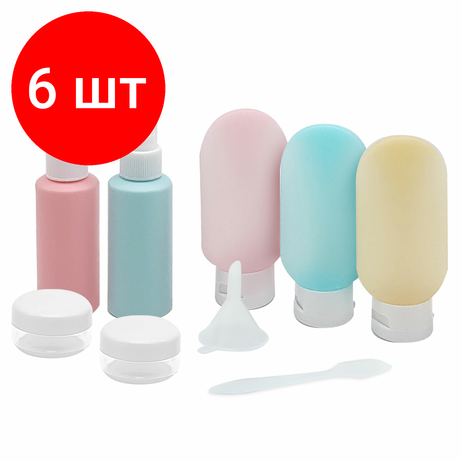 Комплект 6 шт, Дорожный набор флаконов в косметичке, 7 флаконов (5х60 мл / 2х10 мл), DASWERK, 609301