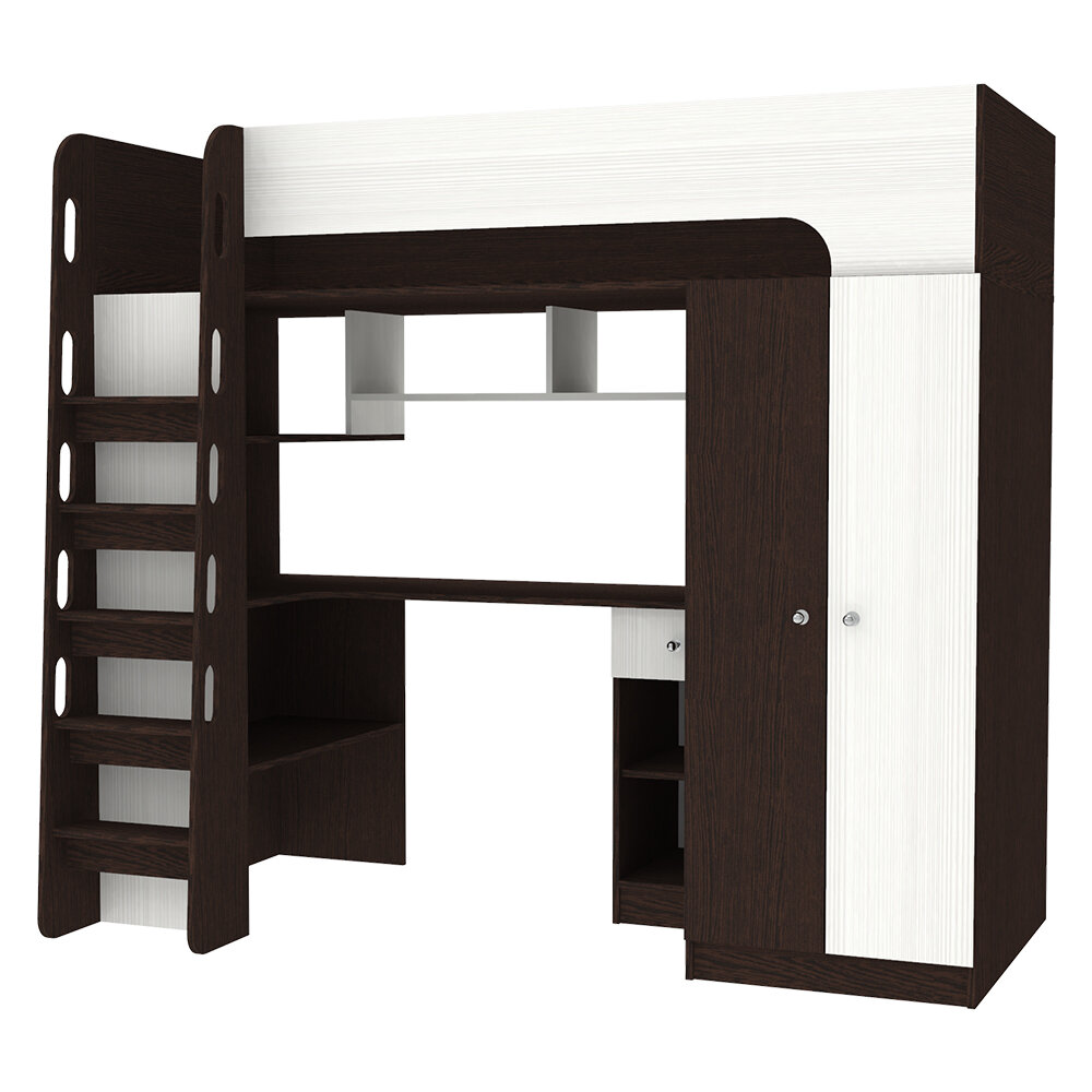 Кровать чердак Астра 10 Венге Белое Дерево