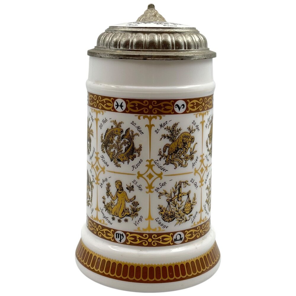 Пивная кружка "Знаки зодиака. Рак" с крышкой, 0.5 л, фарфор, 1970-1990 гг, BMF, Германия