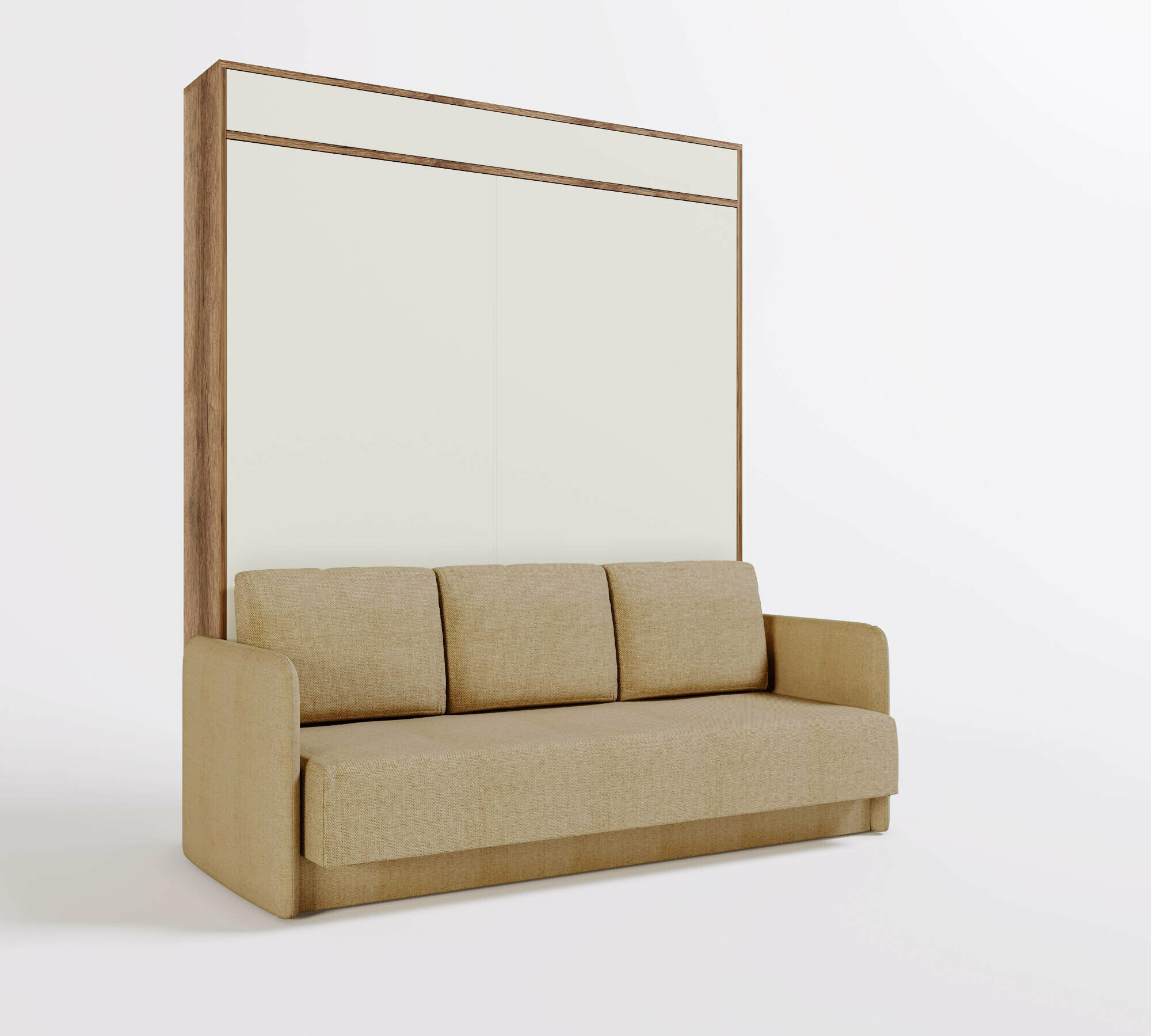 Шкаф кровать-трансформер с диваном Летто Пуф 1800 с антресолью, узкими подлокотниками и нижней планкой Лайт Янтарь