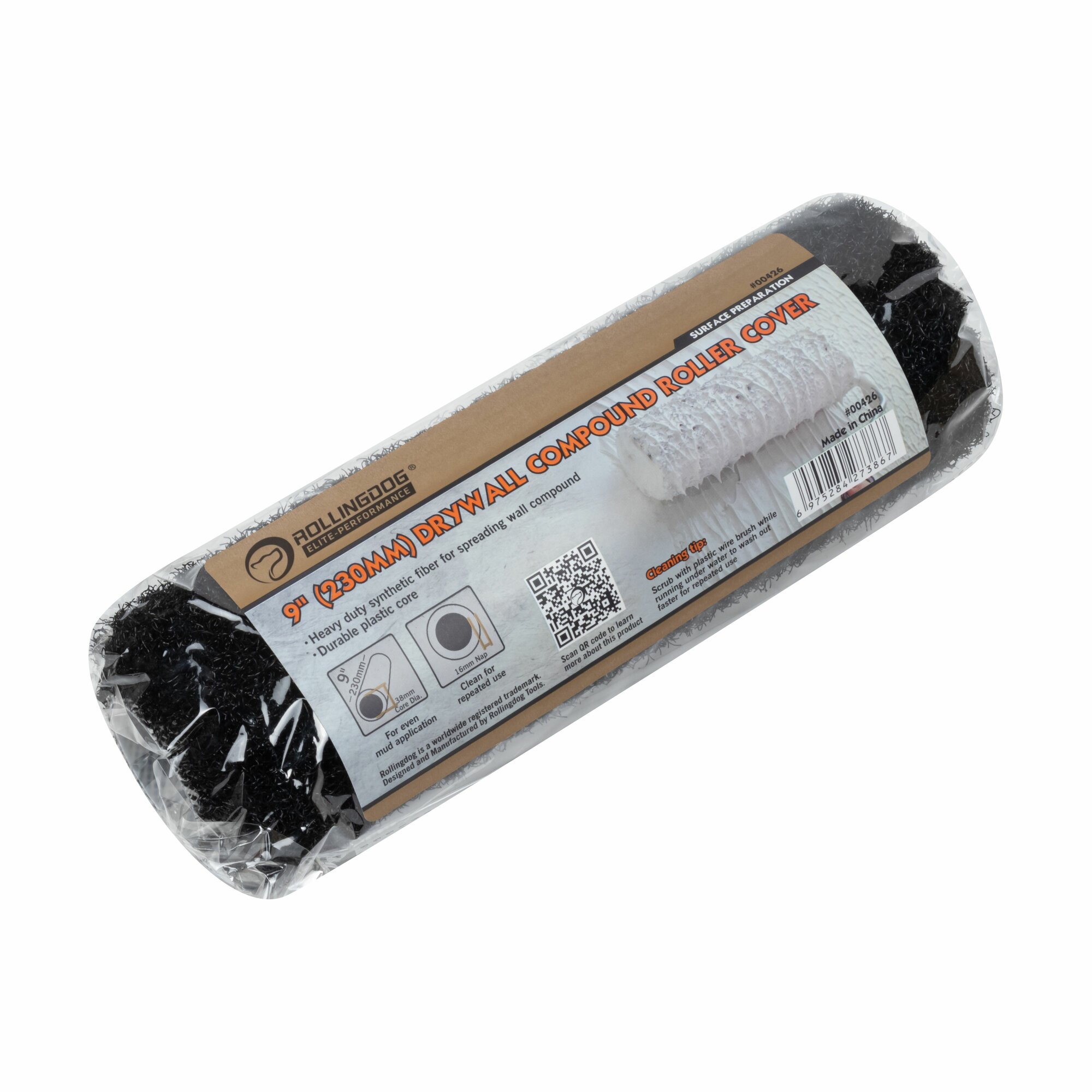 Валик для нанесения шпатлевки Rollingdog 230мм, ворс 15мм, каркас 38мм, синтетика, арт.00426