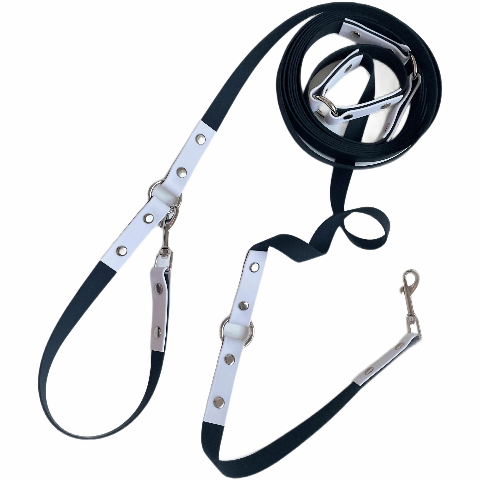 Перестёжка для собак средних пород, перестежка биотан 5 м , 20 мм. Черный- белый