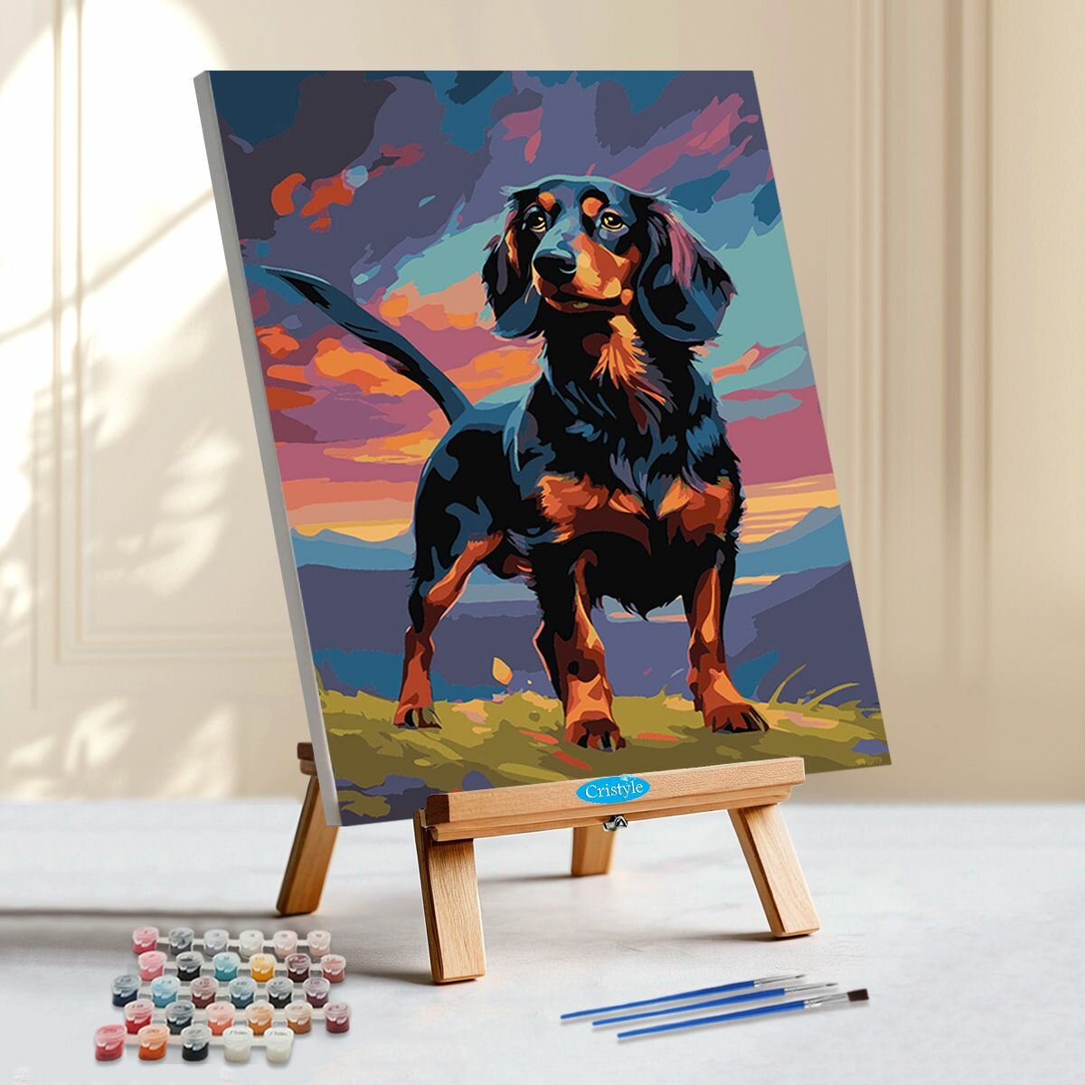 Картина по номерам на холсте Cristyle ST016, 'Такса на лугу', 30*40 см