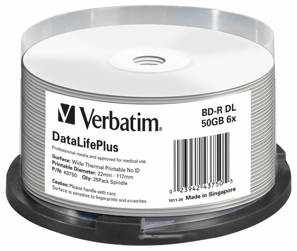 Оптические диски Verbatim DataLifePlus, BD-R, 50ГБ, 6Х, 25шт
