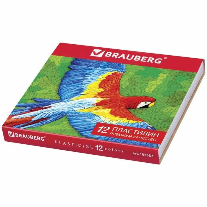 Пластилин Brauberg классический 12 цветов, 240 гр, со стеком (103357)