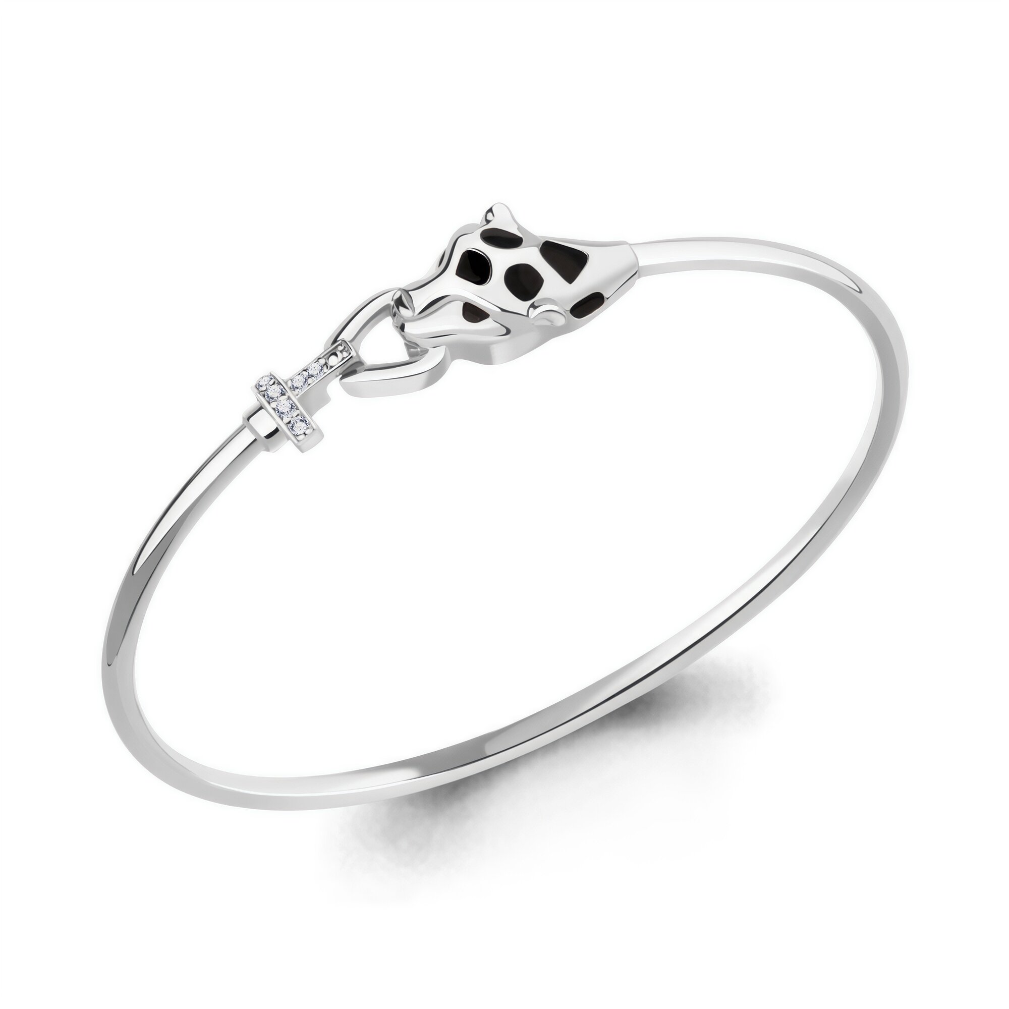 Жесткий браслет, серебро, 925 проба, родирование, эмаль, фианит