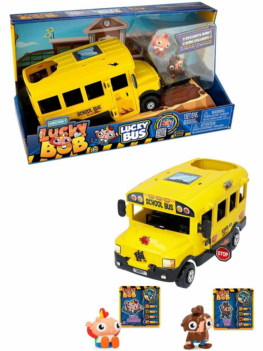 Интерактивная игрушка, игрушечная машина, IMC Toys Lucky Bob Lucky Bus / Детский игровой набор Желтый школьный автобус