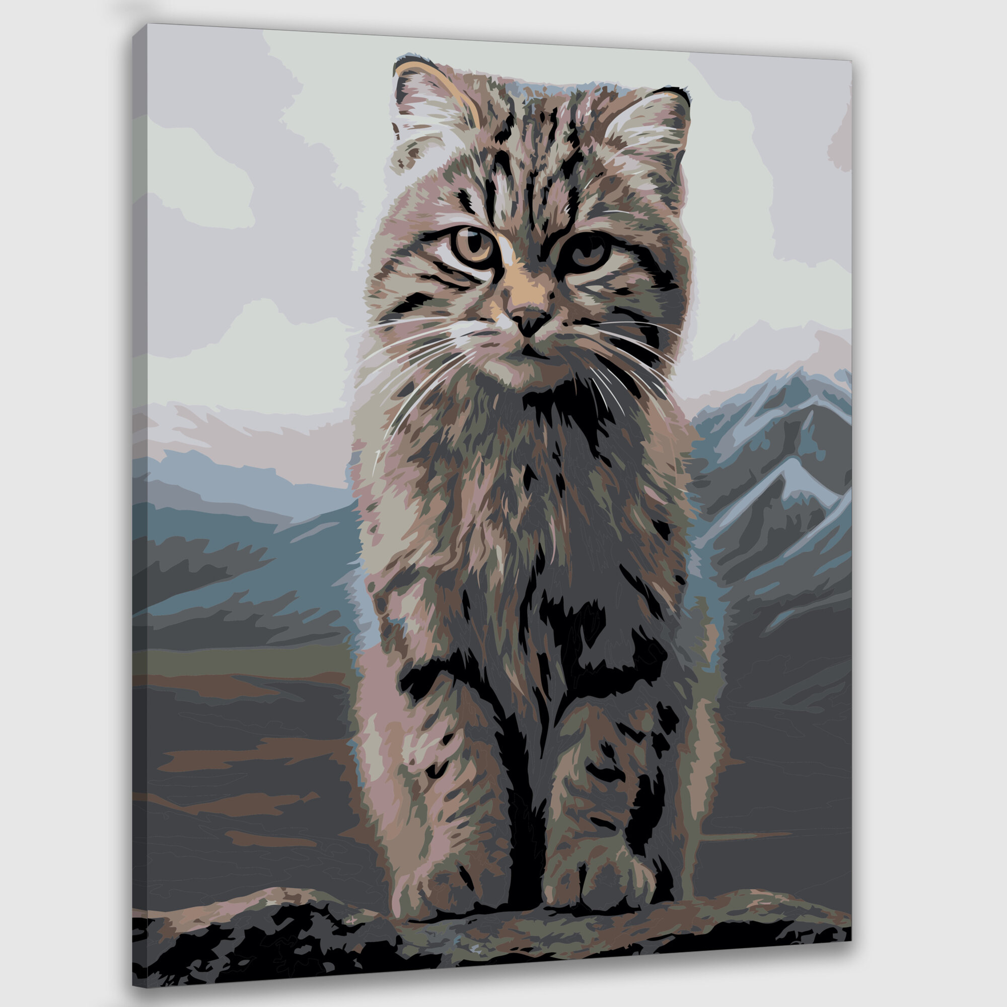Картина по номерам 40x50 см, картина маслом, манул, кот Манул, рисунок меха, глаза, горный ландшафт