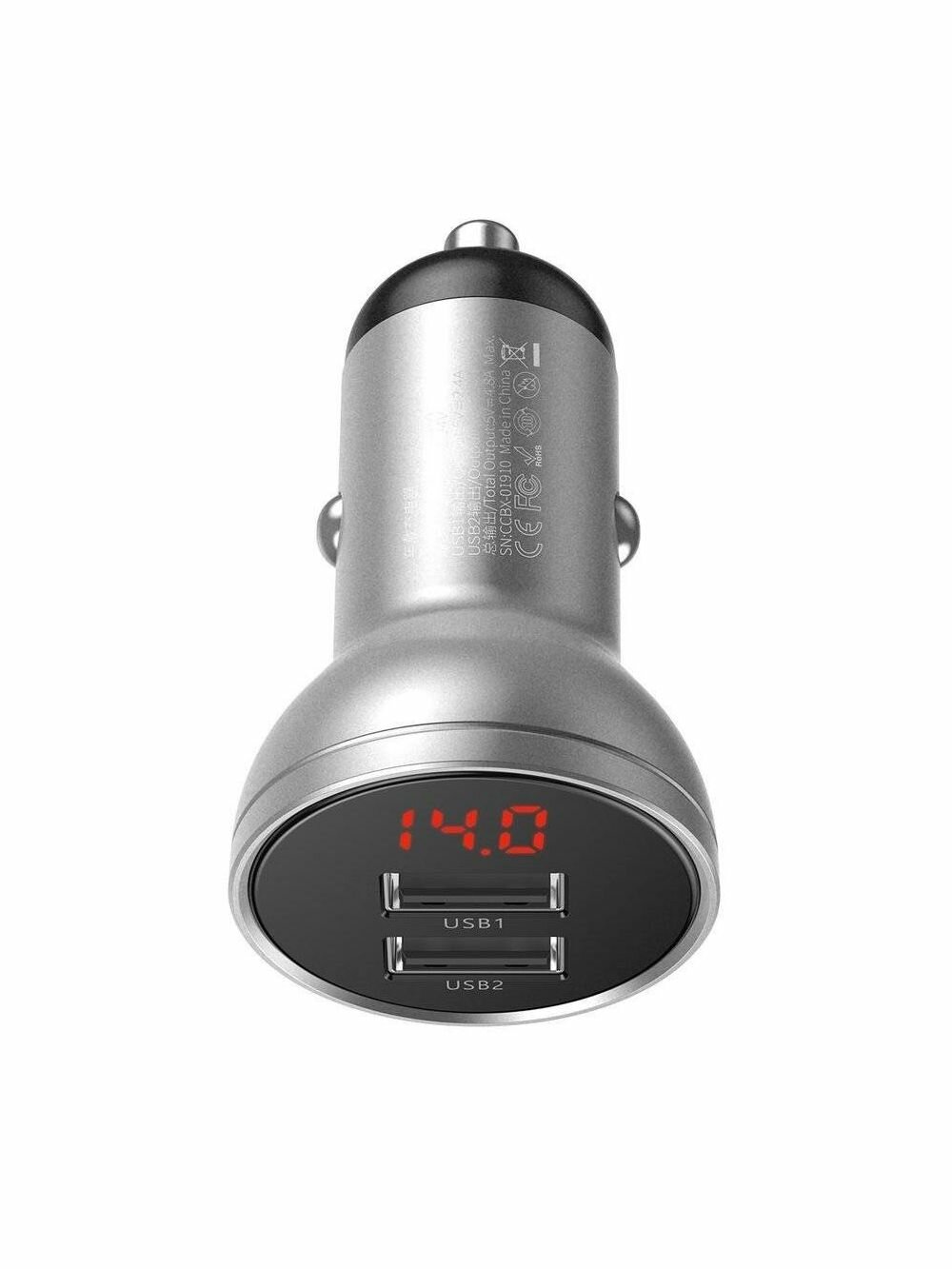 Автомобильное зарядное устройство Baseus Digital Display 2x USB-A 4.8A 24 Вт